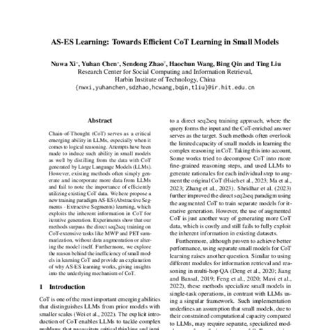 As Es Learning Towards Efficient Cot Learning In Small Models Acl