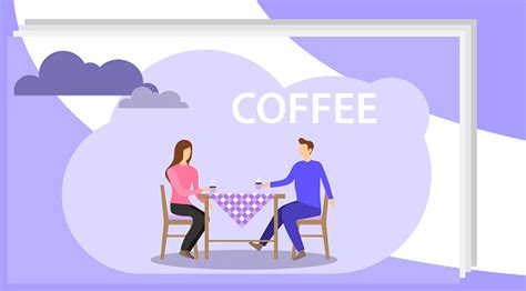 한 남자와 한 여자가 테이블에서 커피를 마시고 있다 사람들은 테이블에 앉아있는 동안 카페에서 커피를 마십니다 벡터 일러스트레이션 벡터 남성에 대한 스톡 벡터 아트 및 기타