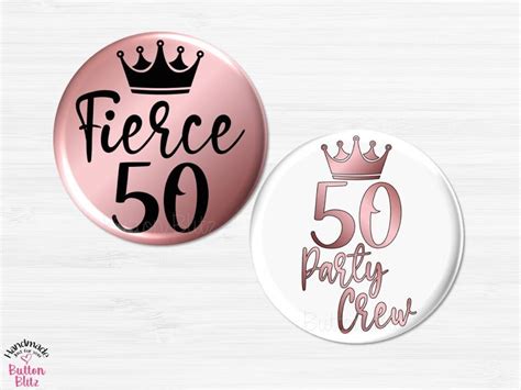 50th Birthday Party Buttons Fifty And Fierce Birthday Party Favors