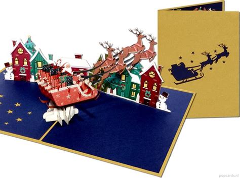 Popcards Popupkaarten Chique Gouden Kerstkaart Kerstman Met Slee En