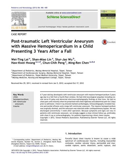 Pdf Post Traumatic Left Ventricular Aneurysm With Massive