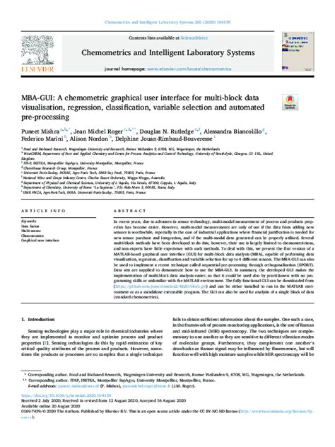 Pdf Mba Gui A Chemometric Graphical User Interface For Multi Block Data Visualisation