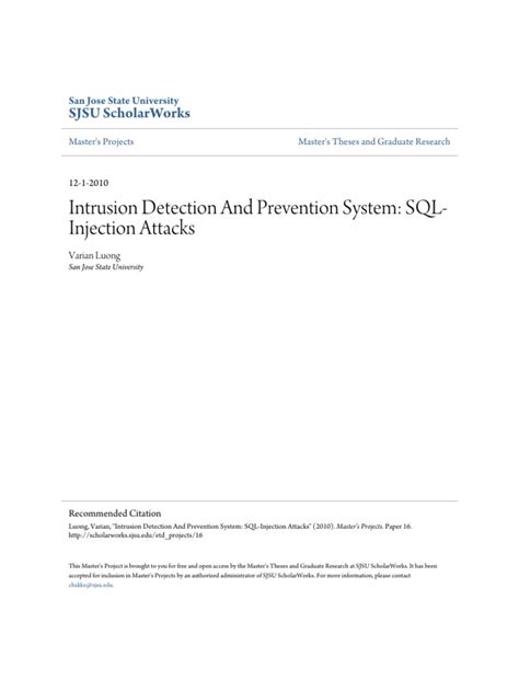 Intrusion Detection And Prevention System Sql Injection Attacks Download Free Pdf Databases