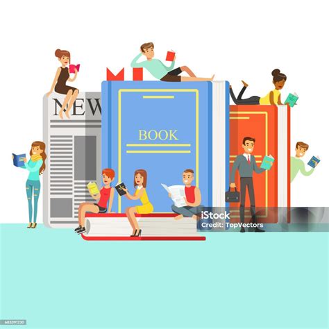 하드 커버와 신문과 거대한 책 주위에 책을 읽고 사랑하는 사람들 검은색에 대한 스톡 벡터 아트 및 기타 이미지 검은색 남자 독일 Istock