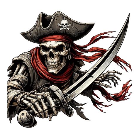 Premium Vector A Skeleton Wearing A Pirate Hat Holds A Sword Dynamic