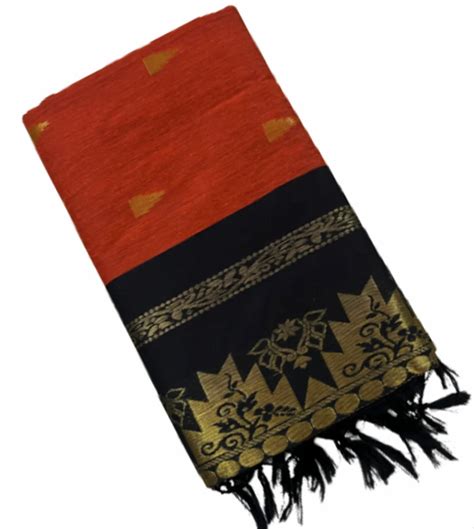 Wedding Wear Orange Black Base Kalyani Silk Cotton Saree 63 M With