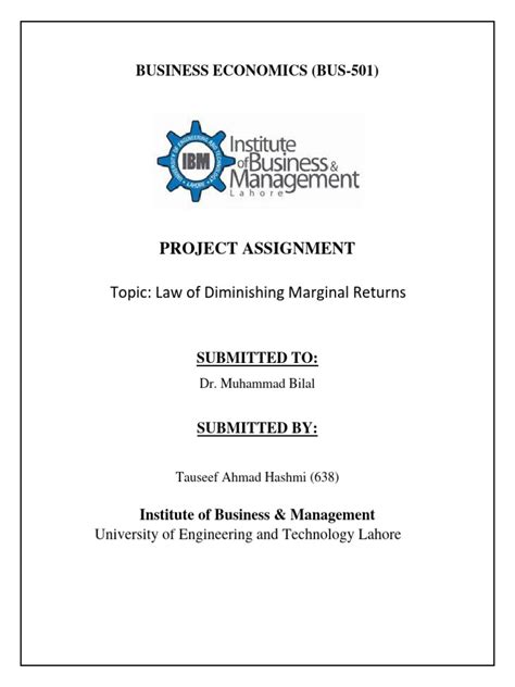 Law Of Diminishing Marginal Return Pdf Economics Factors Of Production