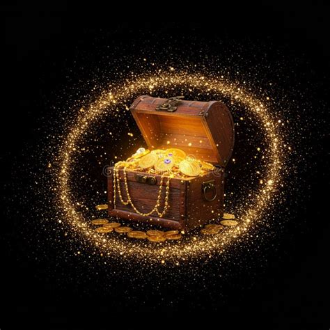 An Open Wooden Treasure Chest Overflowing With Gold Coins And Bejeweled