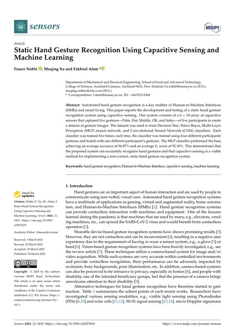 Pdf Static Hand Gesture Recognition Using Capacitive Sensing And