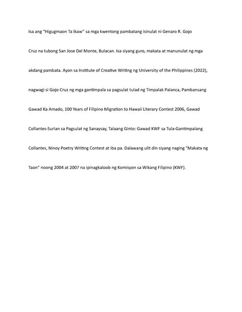 Fillit 1 2 Isa Ang “higugmaon Ta Ikaw” Sa Mga Kwentong Pambatang Isinulat Ni Genaro R Gojo