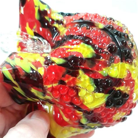 Czech Art Glass Basket Vtg Franz Welz Twisted Thorn Loop Red Yellow