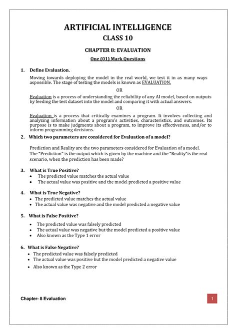 Q Class X Ai Ch7 Cbse Notes For Ai Chapter 4 Artificial