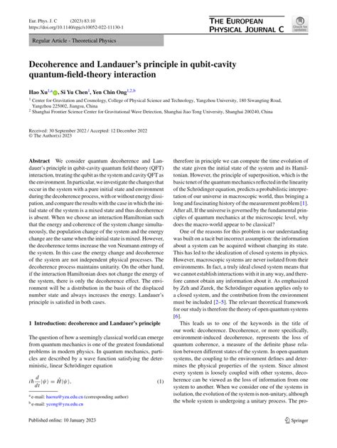 Pdf Decoherence And Landauers Principle In Qubit Cavity Quantum Field Theory Interaction