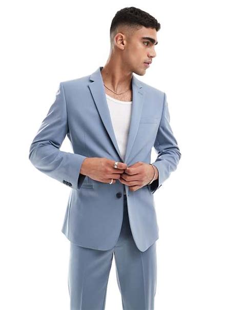 Asos Design Regular Suit Jacket In Blue Asos