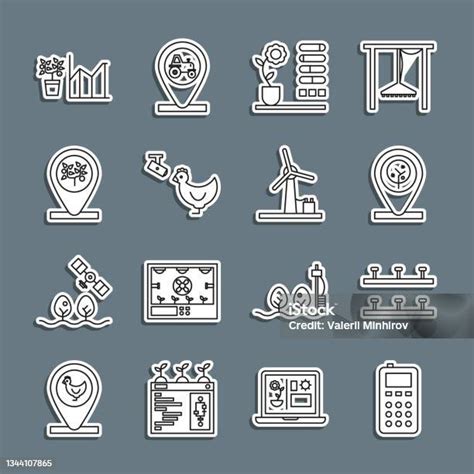 세트 라인 리모컨 자동 관개 스프링클러 위치 및 나무 꽃 상태 치킨 농장 카메라 통계 및 풍력 터빈 아이콘 벡터 꽃 식물에 대한 스톡 벡터 아트 및 기타 이미지 Istock