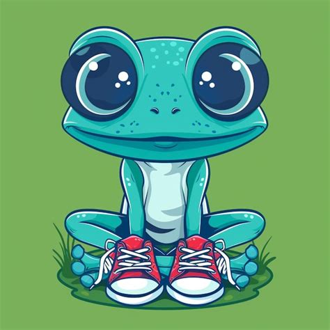 A Cartoon Frog Sitting On The Ground With His Legs Crossed Generative