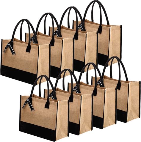 Amazon Peryiter 8 Pcs Black Burlap Tote Bag Set Jute Totes With Handles Large Reusable
