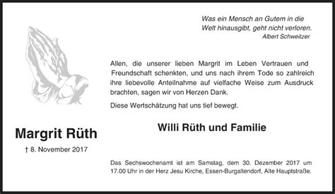Traueranzeigen Von Margrit Rüth Trauer In Nrwde