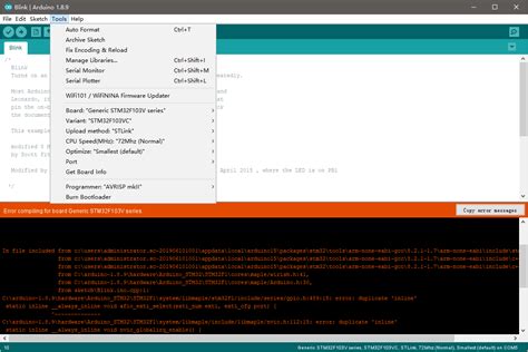 The Error When Compile Blinkin Arduinostm32 · Issue 669 · Rogerclarkmelbournearduinostm32