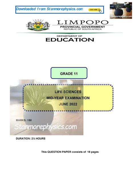 Limpopo Life Sciences Grade 11 June Exam 2022 Qp And Memo Marks 150