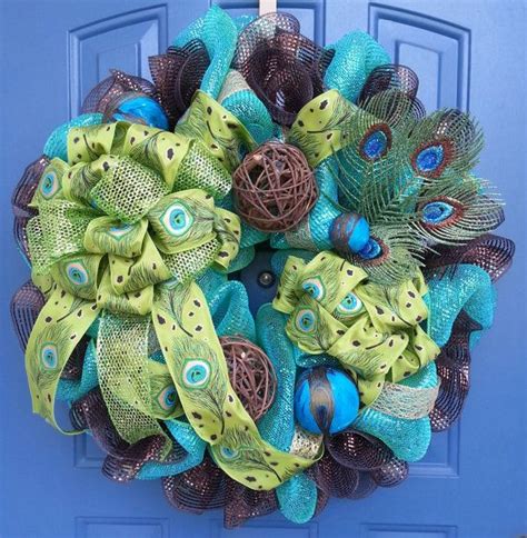 Peacock Deco Mesh Wreath Peacock Wreath Everyday Wreath Etsy Deco