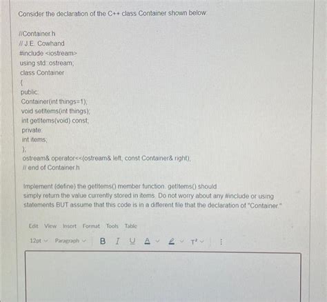 Solved Consider The Declaration Of The C Class Container