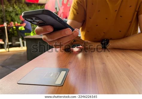Man Scanning Qr Code Table Cafe Stock Photo 2246226165 Shutterstock