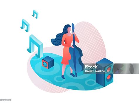 진기한 3d 아이소메트릭 벡터 일러스트 레이 션 콘서트에서 더블 베이스를 재생 하는 여자 음악 축제 템플릿 소녀 3차원 형태에 대한 스톡 벡터 아트 및 기타 이미지 Istock