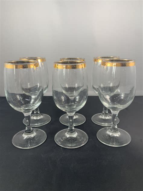 6 Gold Rim Wine Glasses Picker Place