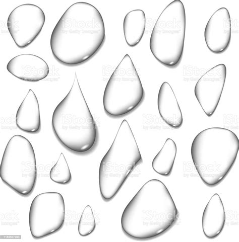 회색 배경에 그림자로 설정 현실적인 순수하고 투명한 물 방울 벡터 일러스트레이션 0명에 대한 스톡 벡터 아트 및 기타 이미지 0명 3차원 형태 가벼운 Istock