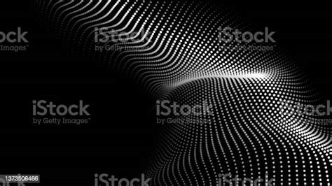 어두운 배경에 흐르는 입자의 물결 파도와 점의 동적 요소와 추상적 인 배경 벡터 0명에 대한 스톡 벡터 아트 및 기타 이미지