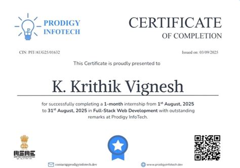 Codsoft Internship Fullstackwebdevelopment Krithik Vignesh