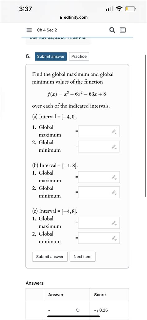 solved 3 ch 4 ﻿sec 26 practicefind the global