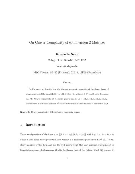Pdf On Graver Complexity Of Codimension 2 Matrices