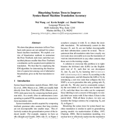 Binarizing Syntax Trees To Improve Syntax Based Machine Translation