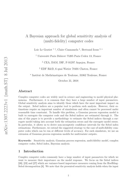 Pdf A Bayesian Approach For Global Sensitivity Analysis Of Multifidelity Computer Codes