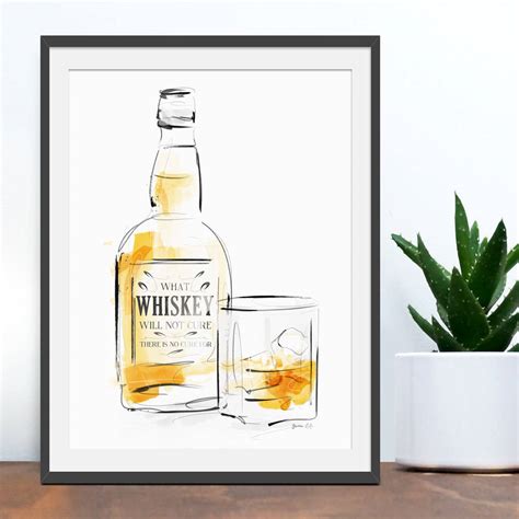 On The Rocks Whiskey Alcohol Art Print By Green Lili