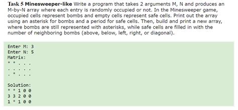 Solved Task 5 Minesweeper Like Write A Program That Takes 2