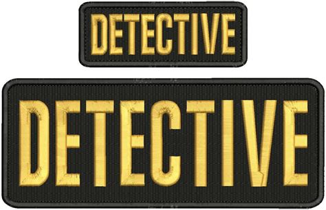 Detective Embroidery Patch 10x4 And 5x2 Inches Hook Backing Gold