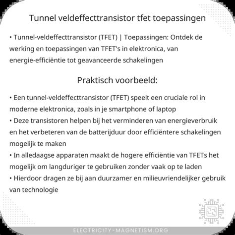 Tunnel Veldeffecttransistor Tfet Toepassingen Electricity Magnetism