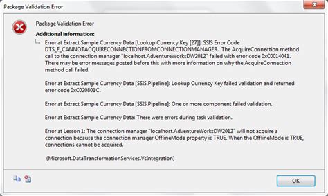 Sqlcoffee The Acquireconnection Method Failed 0xc001404