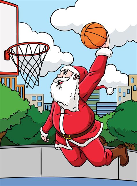 Basketball Santa Slam Dunk Colored Cartoon I 34812133 Vector Art At