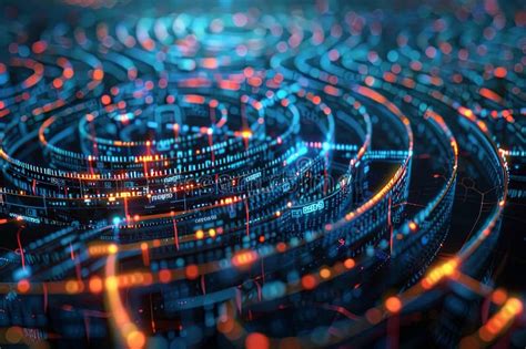 A Digital Labyrinth Of Data With A Spiral Formed By Intertwined Blue And Orange Lights