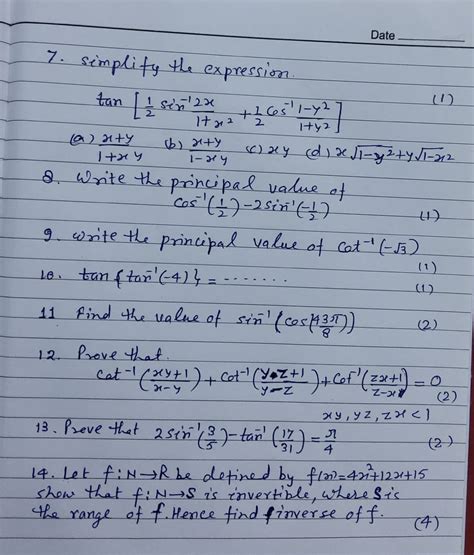 Class Xii Mathematics Assignment