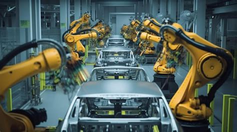 Premium Ai Image A Line Of Robots On A Production Line