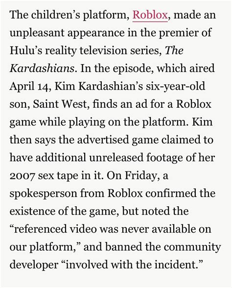 Roblox Has Banned The Developer Behind Game Claiming To Have Kim‘a Sex Tape R Kuwtk