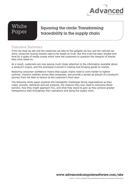 Transforming Traceability In The Supply Chain A Whitepaper From Advanced Business Solutions Pdf