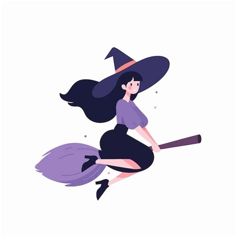 Premium Vector Hand Drawn A Witch Riding A Broomstick In Flat Style