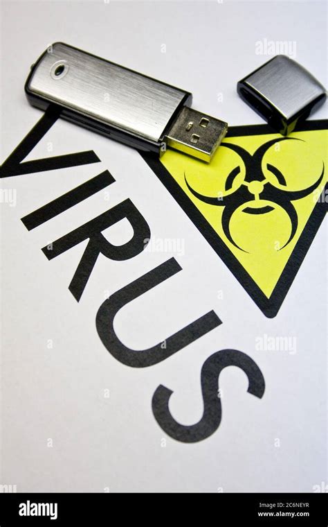 USB Stick With Virus Sign And Warning Text Stock Photo Alamy