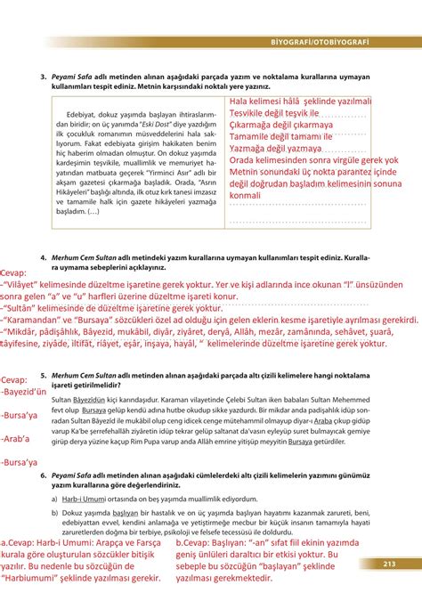 9 Sınıf Türk Dili ve Edebiyatı Ders Kitabı Ödev Yayınları Sayfa 213